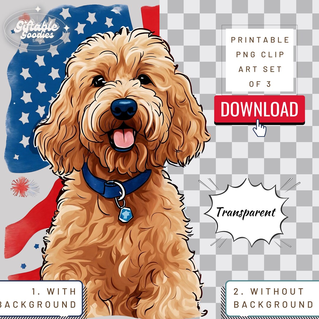 Golden Doodle Dog PNG Clip Art Bundle of 3 - Funny Printable, Cute ...