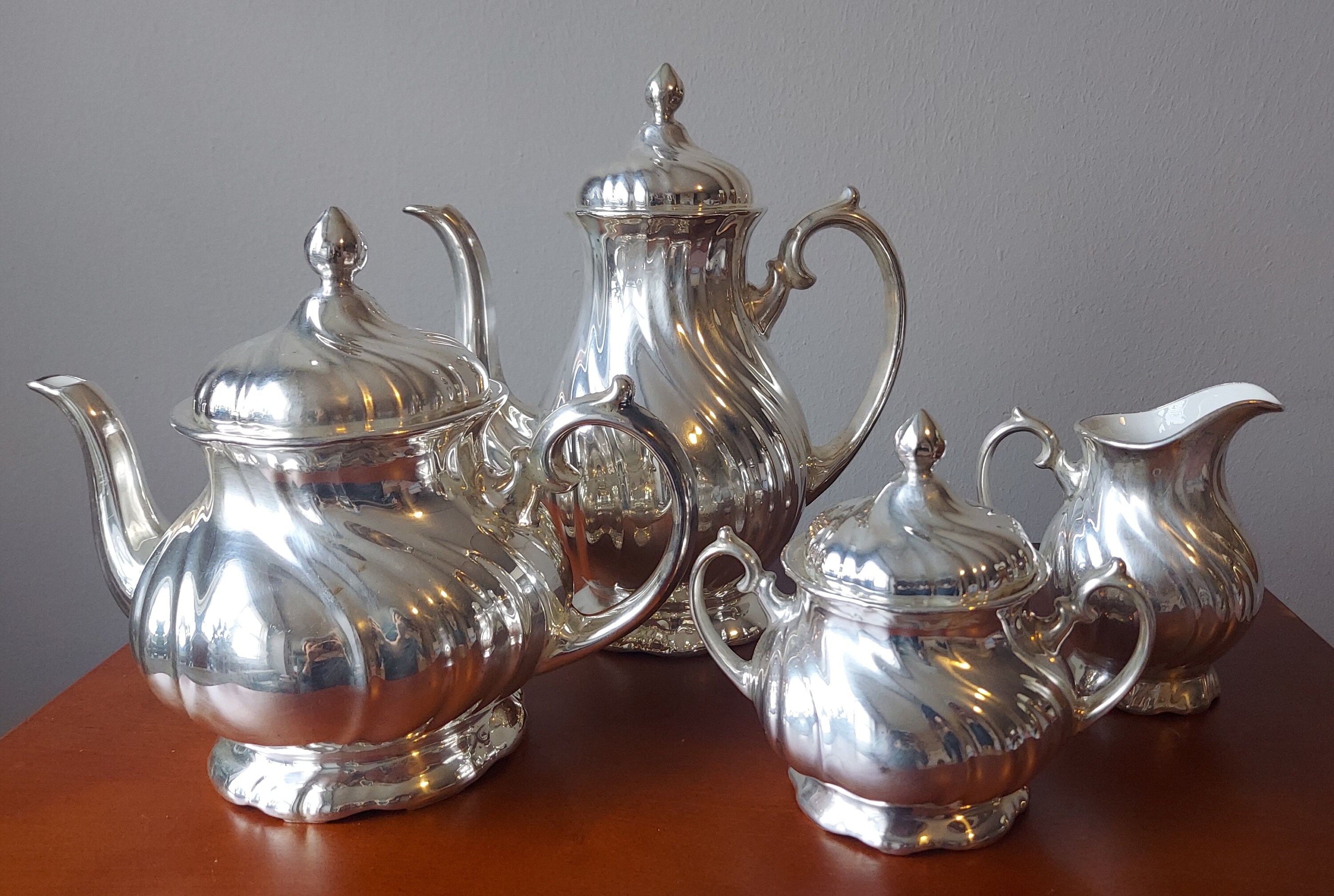 Vintage Thomas Germany Silver on Porcelain Coffee Tea Sugar Creamer Set ...