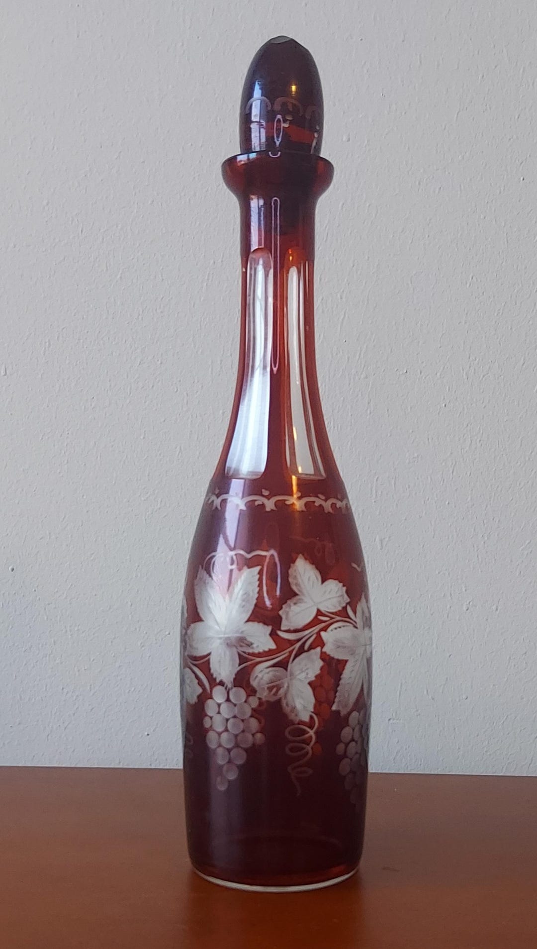 Vintage Bohemian Style Ruby Red Etched Glass Decanter - Etsy