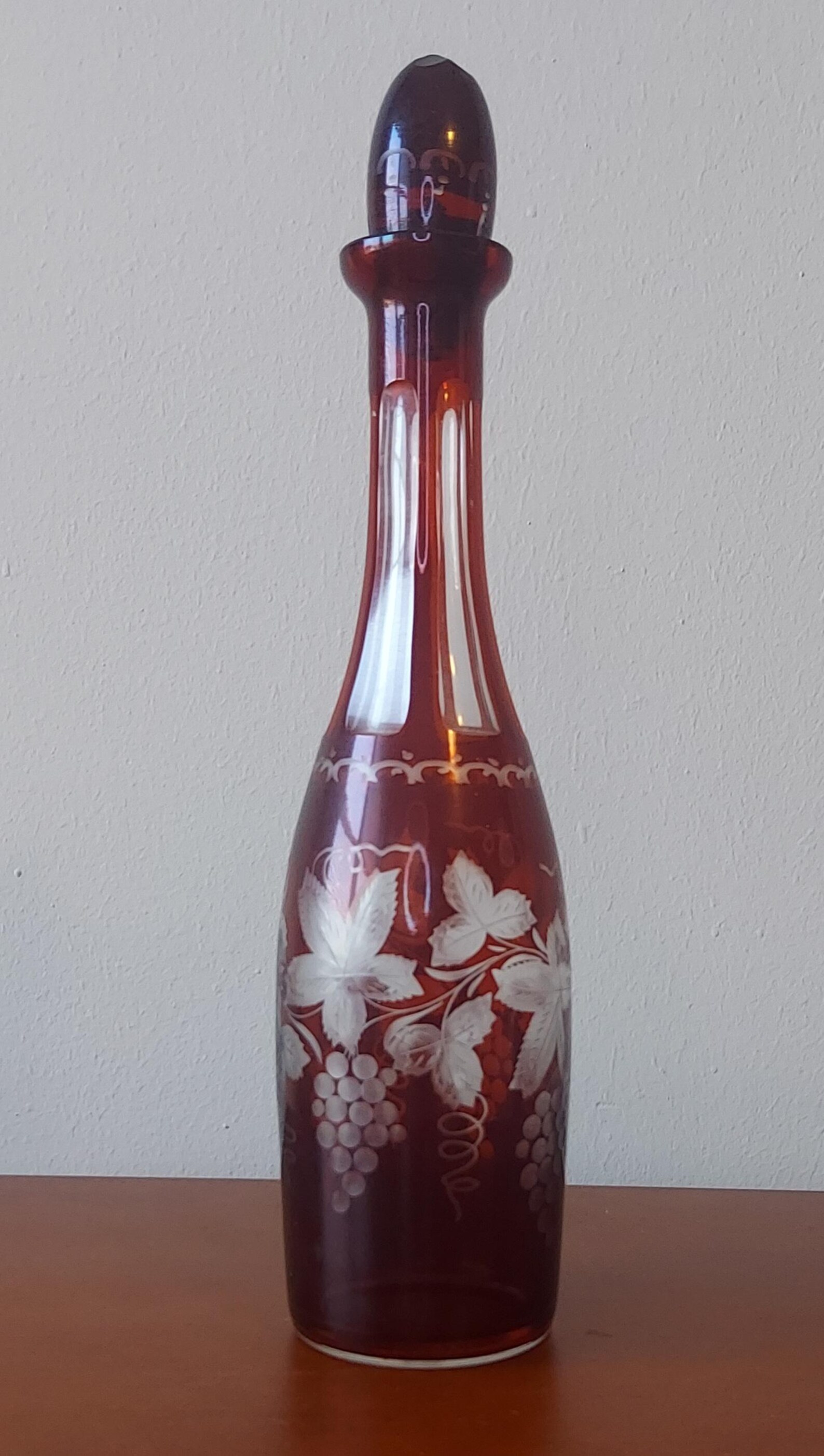 Vintage Bohemian Style Ruby Red Etched Glass Decanter - Etsy