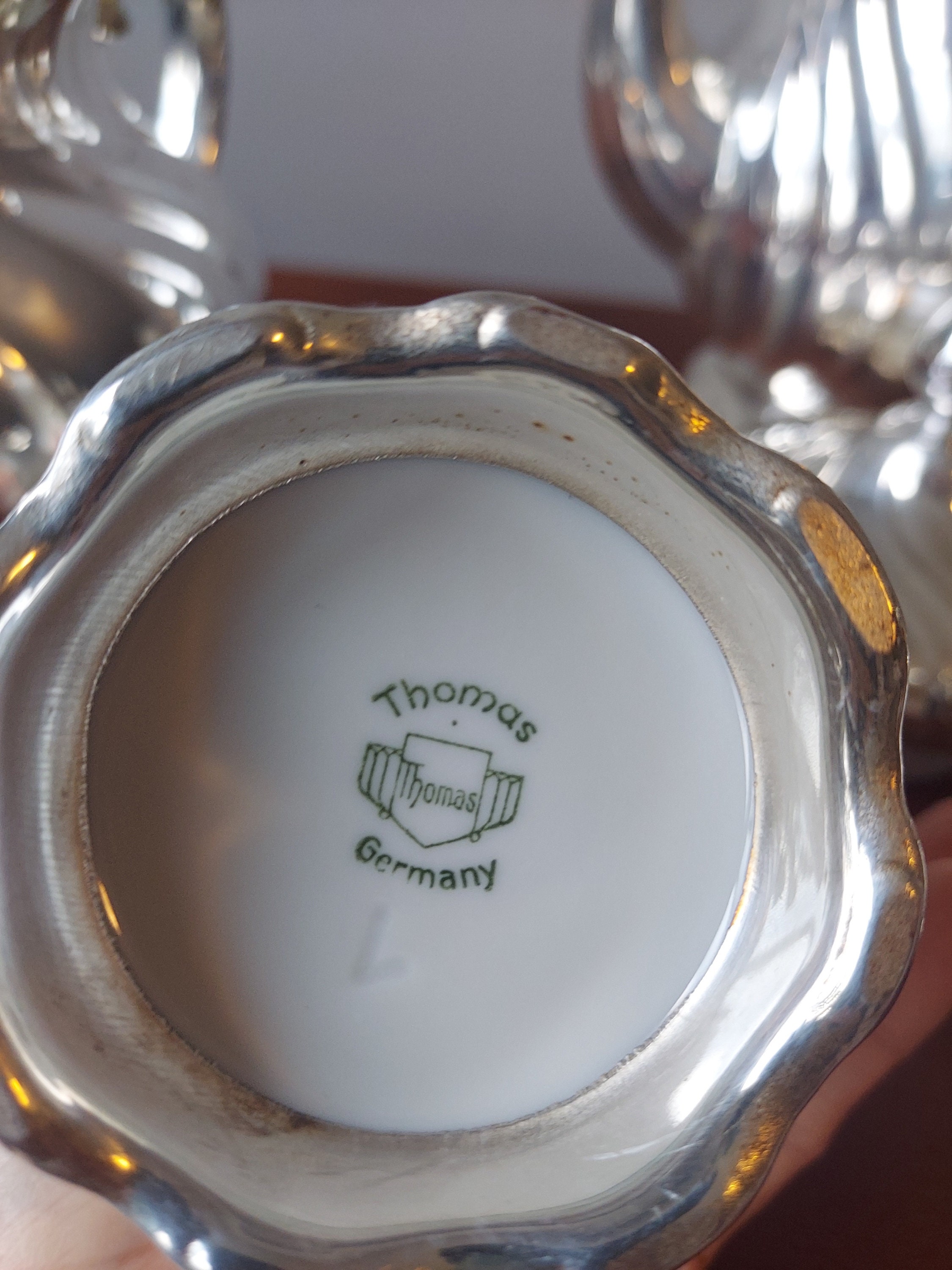 Vintage Thomas Germany Silver on Porcelain Coffee Tea Sugar Creamer Set ...