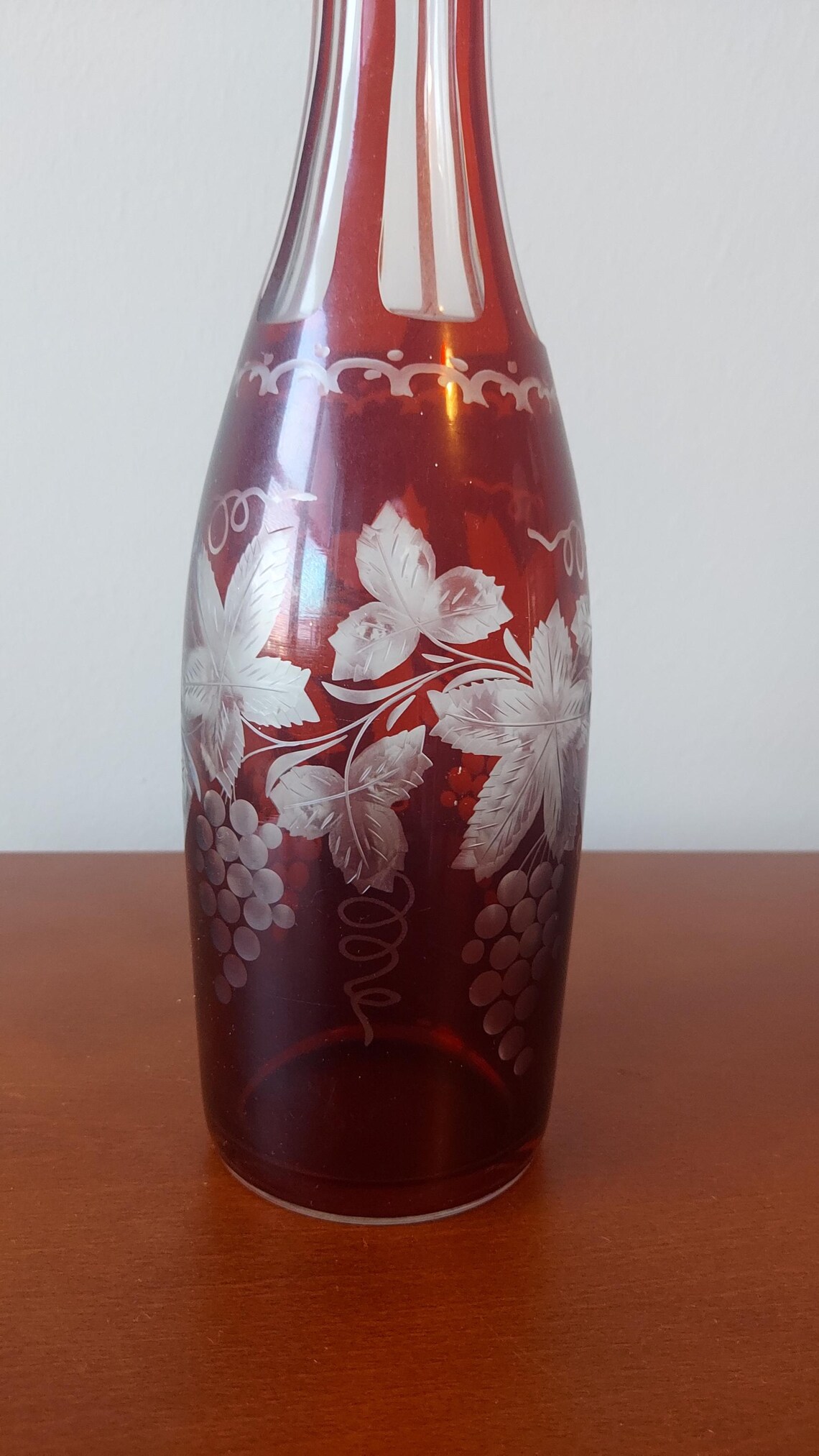 Vintage Bohemian Style Ruby Red Etched Glass Decanter - Etsy