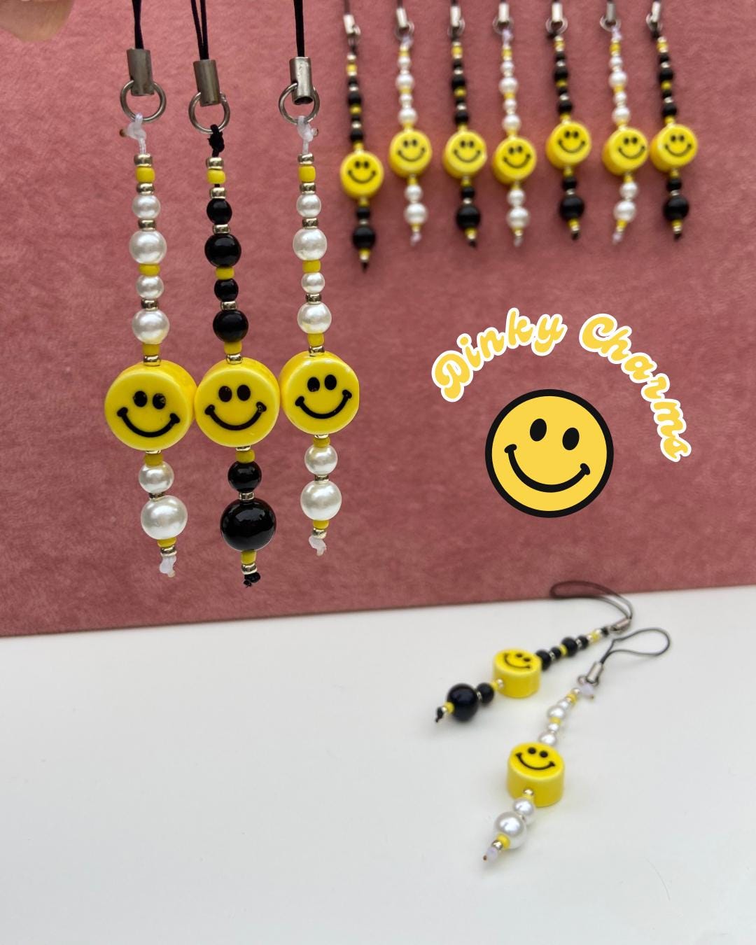 Handmade Ceramic Smiley Face Charm – Beaded Mobile Phone Accessory ...