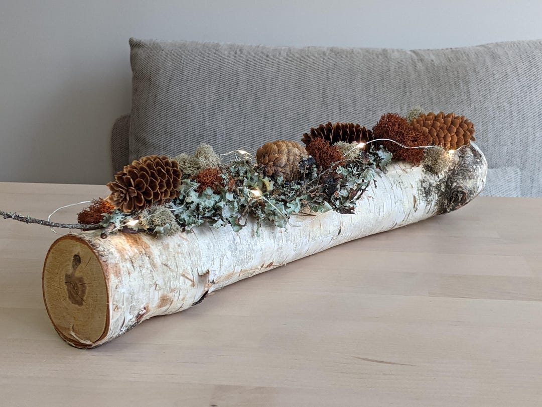Rustic Birch Log Centerpiece With Lights | Birch Log Table Decor ...