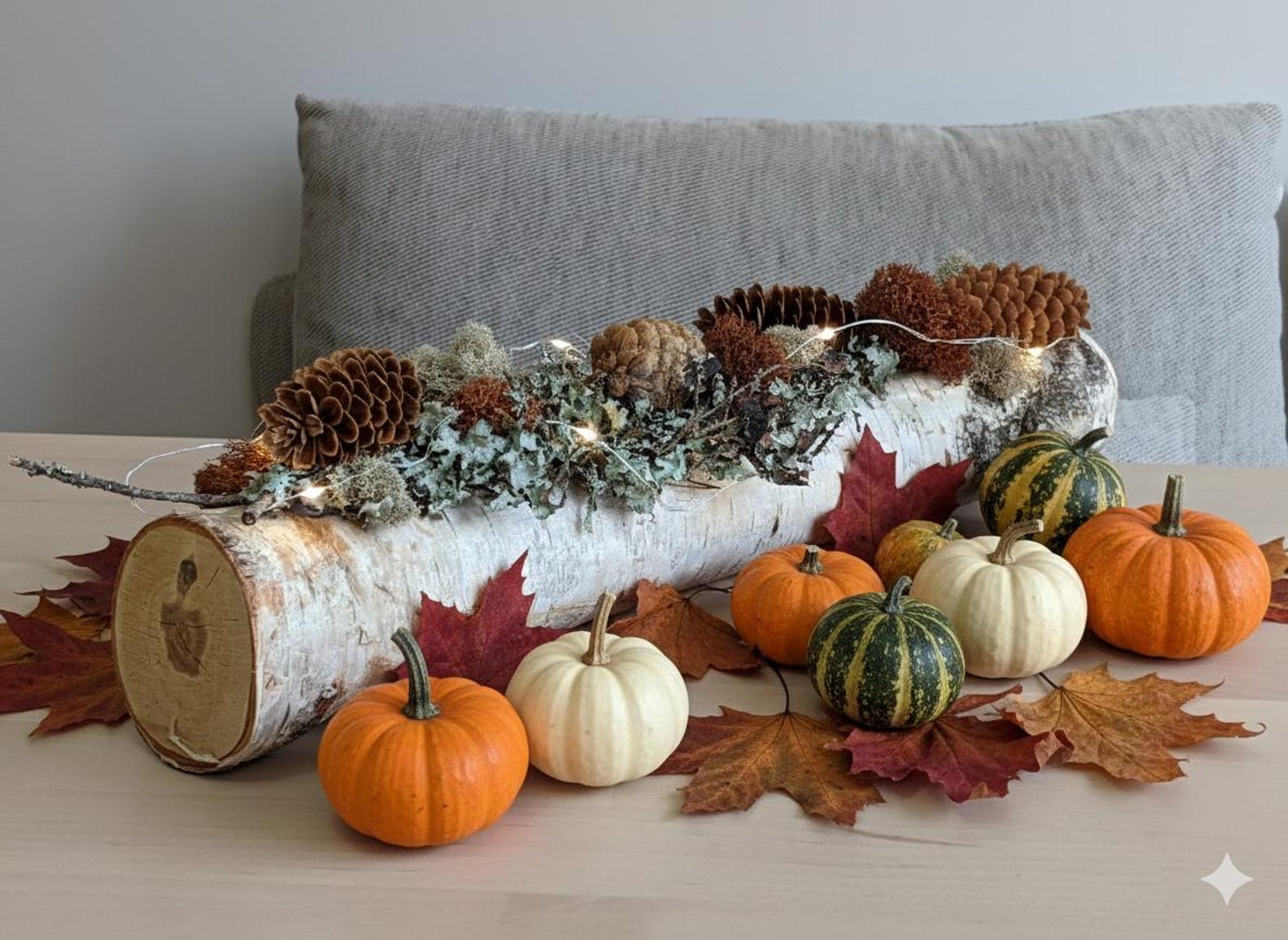 Rustic Birch Log Centerpiece With Lights | Birch Log Table Decor ...