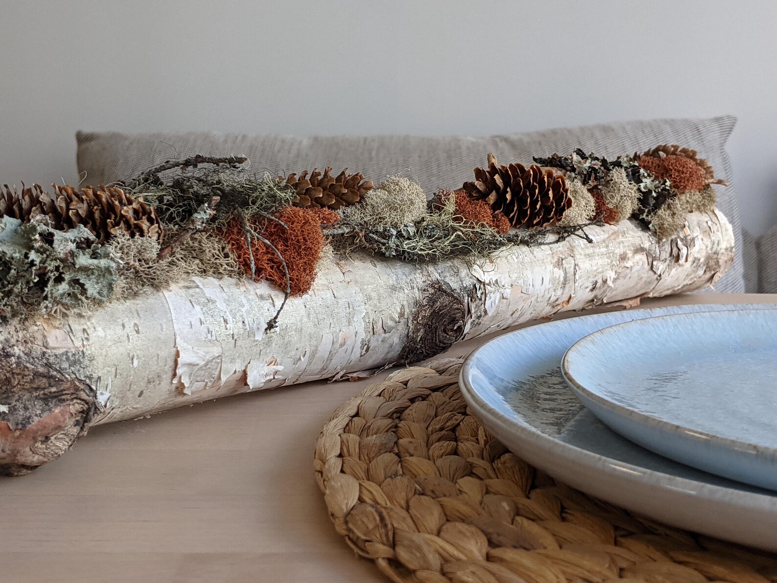 Rustic Birch Log Centerpiece With Lights | Birch Log Table Decor ...