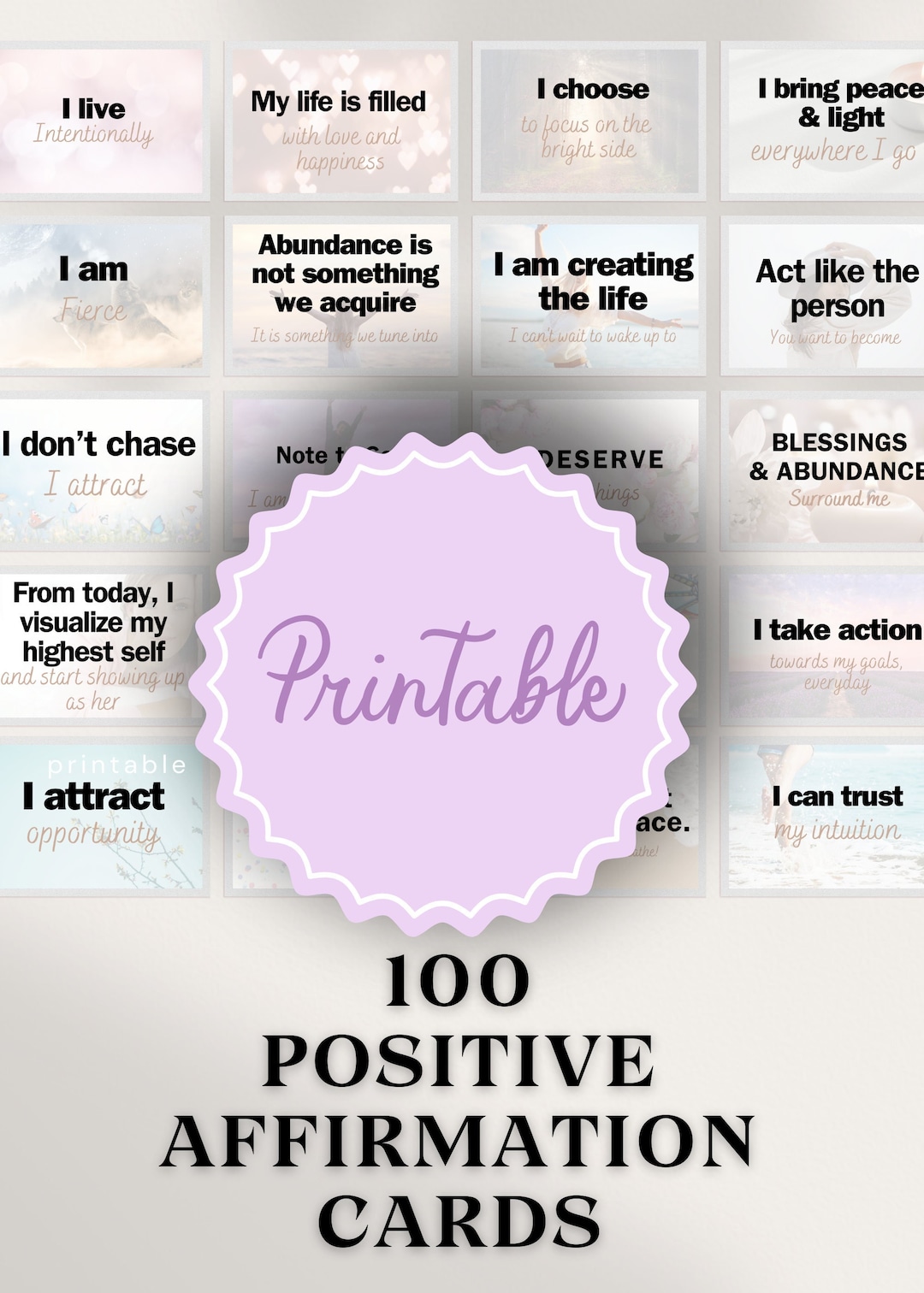 100 Printable Daily Affirmations Cards Digital | Manifesting Cards ...