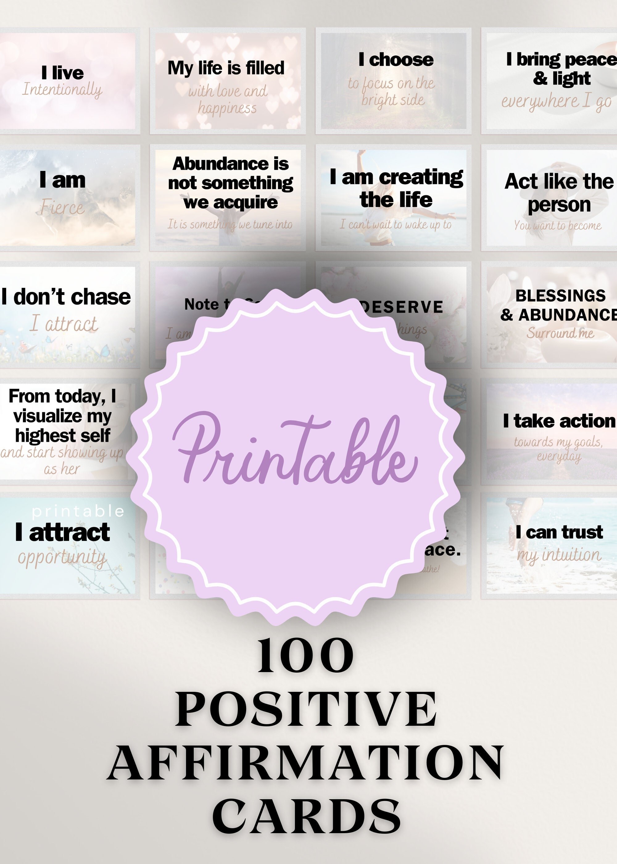100 Printable Daily Affirmations Cards Digital | Manifesting Cards ...