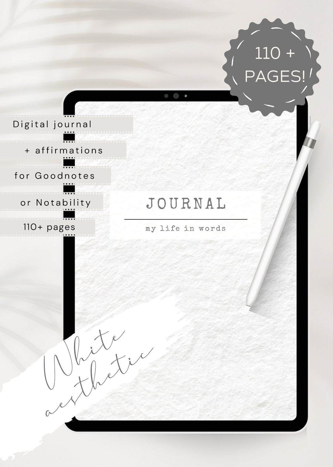 White Aesthetic Minimalist Writing Journal With Affirmations for ...