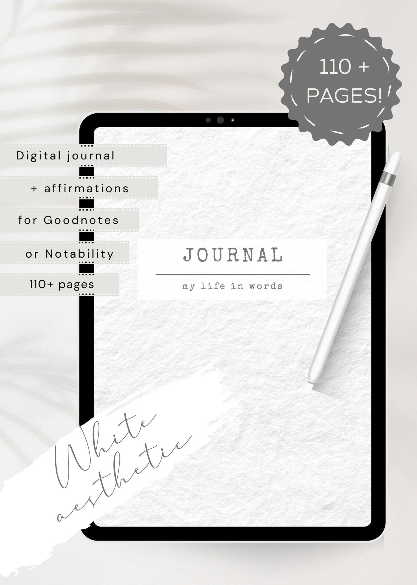 White Aesthetic Minimalist Writing Journal With Affirmations for ...