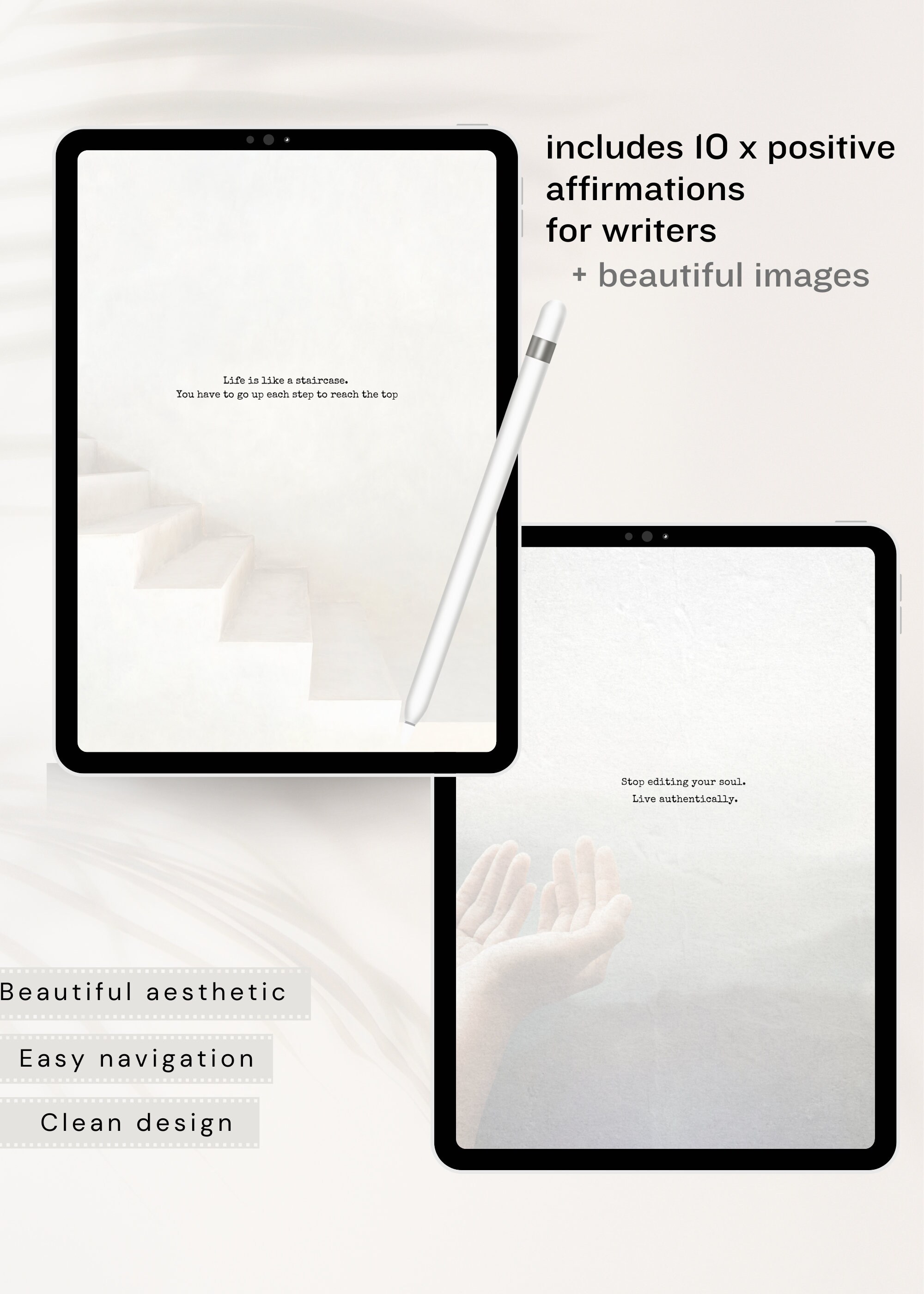 White Aesthetic Minimalist Writing Journal With Affirmations for ...
