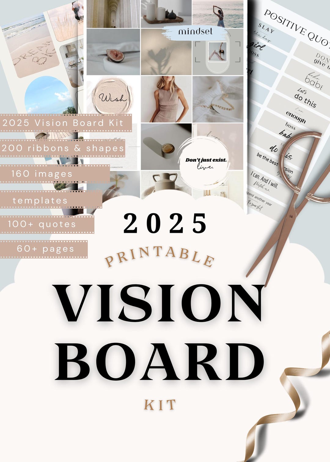Vision Board Kit With Words Goal Setting Printables Junk Journaling ...