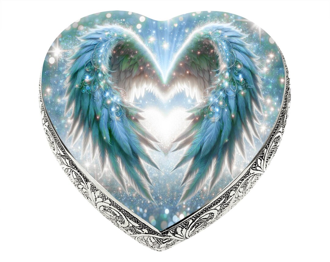 Teal Angel Wings Cremation Urn: Heart Keepsake Urn for Baby Ashes - Etsy