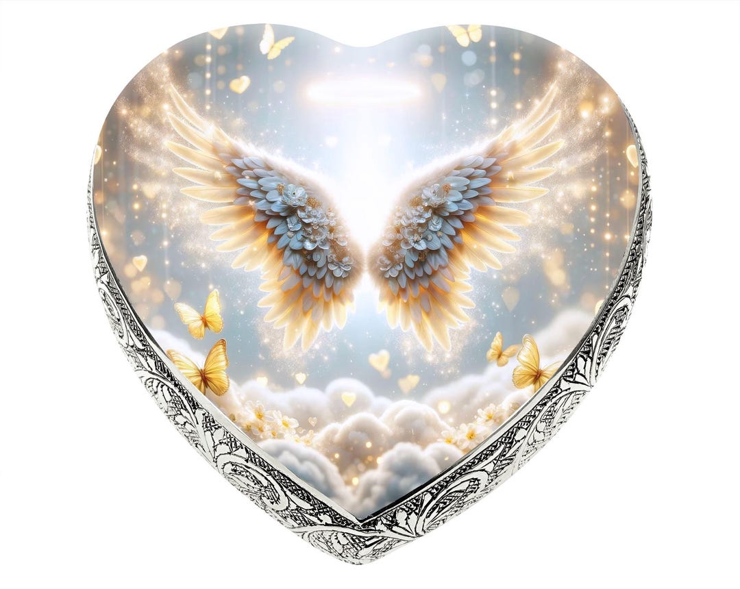 Urna de bebé con alas de ángel en forma de corazón: Urna de recuerdo ...