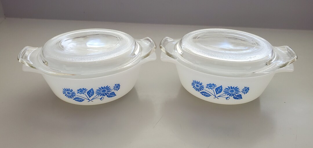 Anchor Hocking Ovenware Fire King Blue Cornflower Mini Casserole Dishes ...