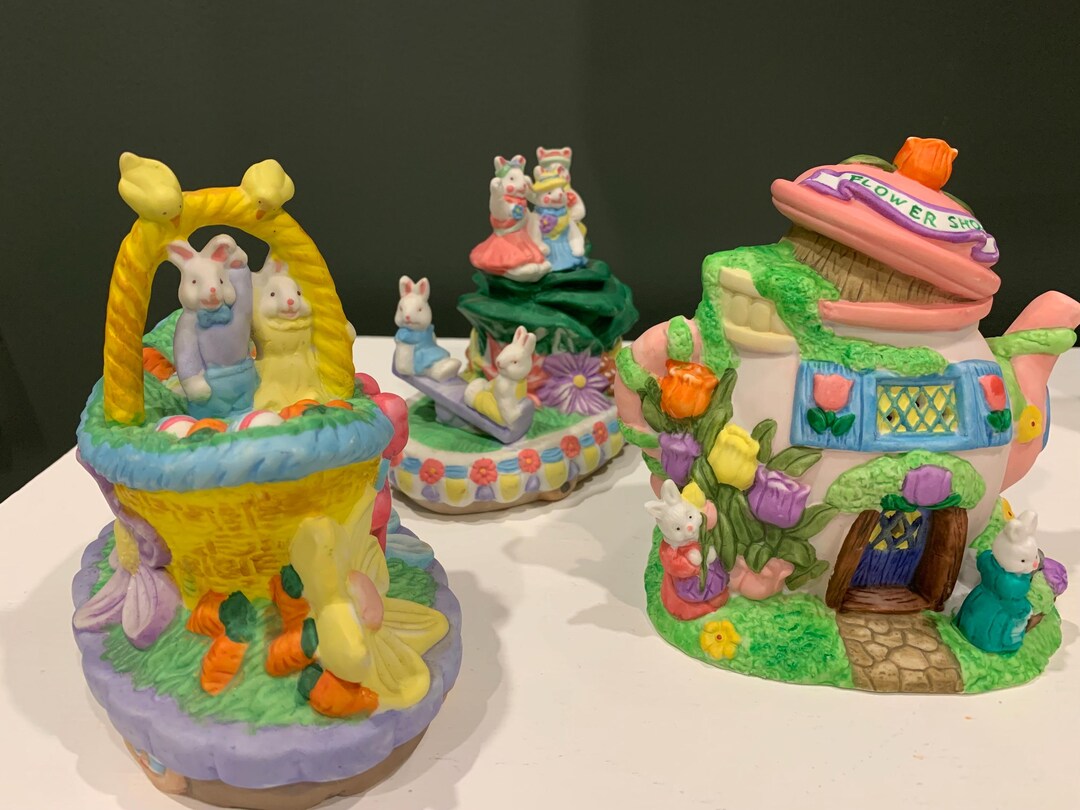 Easter Bunny Village Decor (set of 3) - Etsy