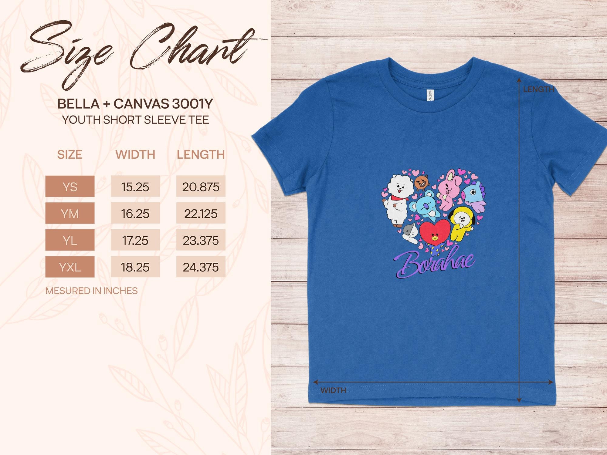 Cute BTS Fan Merch, K-pop Cartoon Characters T-shirt, Heart & Music ...