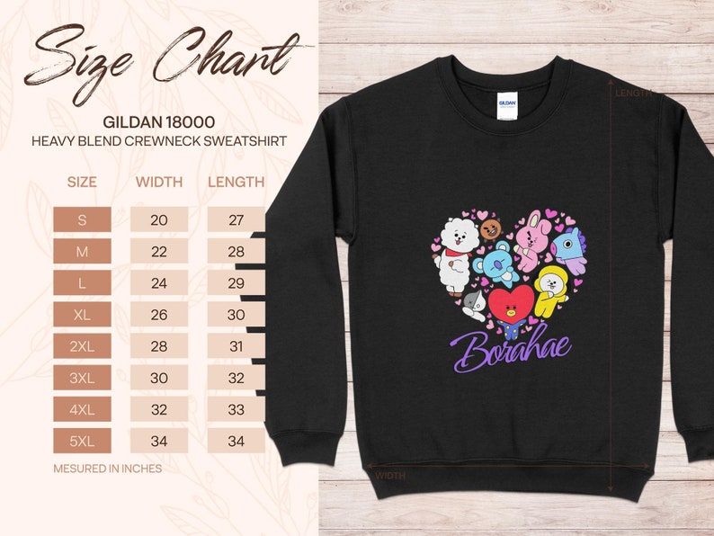 Cute BTS Fan Merch, K-pop Cartoon Characters T-shirt, Heart & Music ...