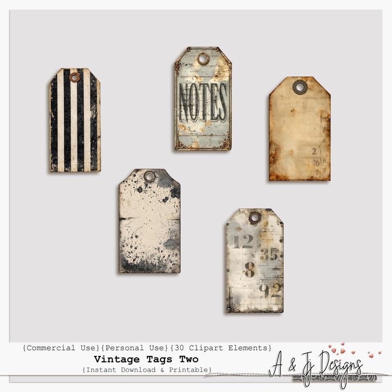 Vintage Tags Two | Grunge Ephemera Set | Printable Clipart - Etsy