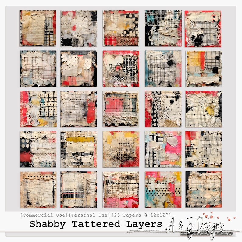 Shabby Tattered Layers, Vintage Mixed Media Junk Journal Papers, Grunge ...