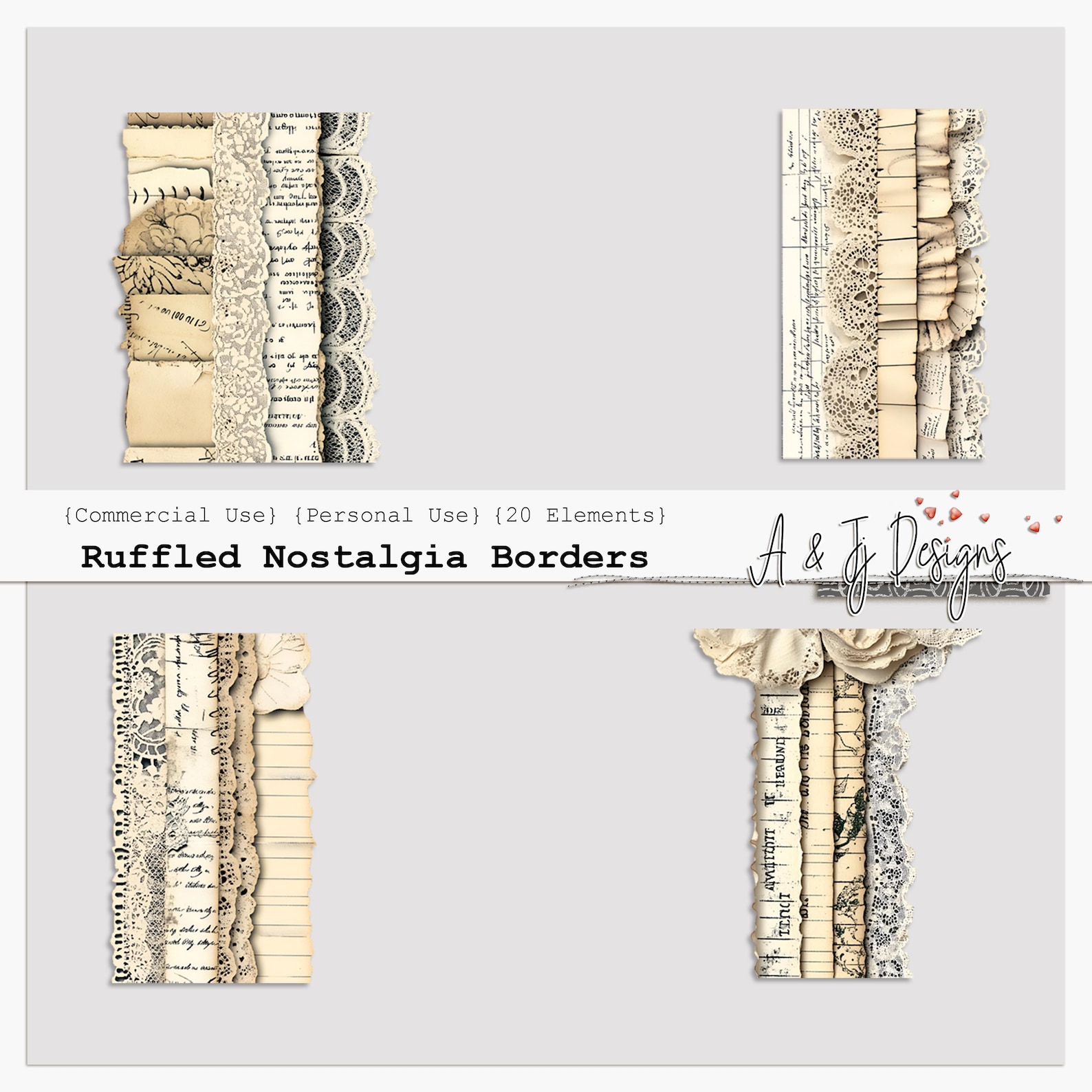Ruffled Nostalgia Borders, Vintage Lace & Ledger Digital Paper Edges ...