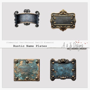 Rustic Name Plates, Clipart Images, Vintage Digital Elements for Junk ...