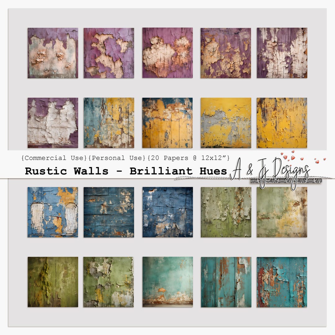 Rustic Walls - Brilliant Hues, 20 Digital Rustic Wall Papers, 12x12 ...