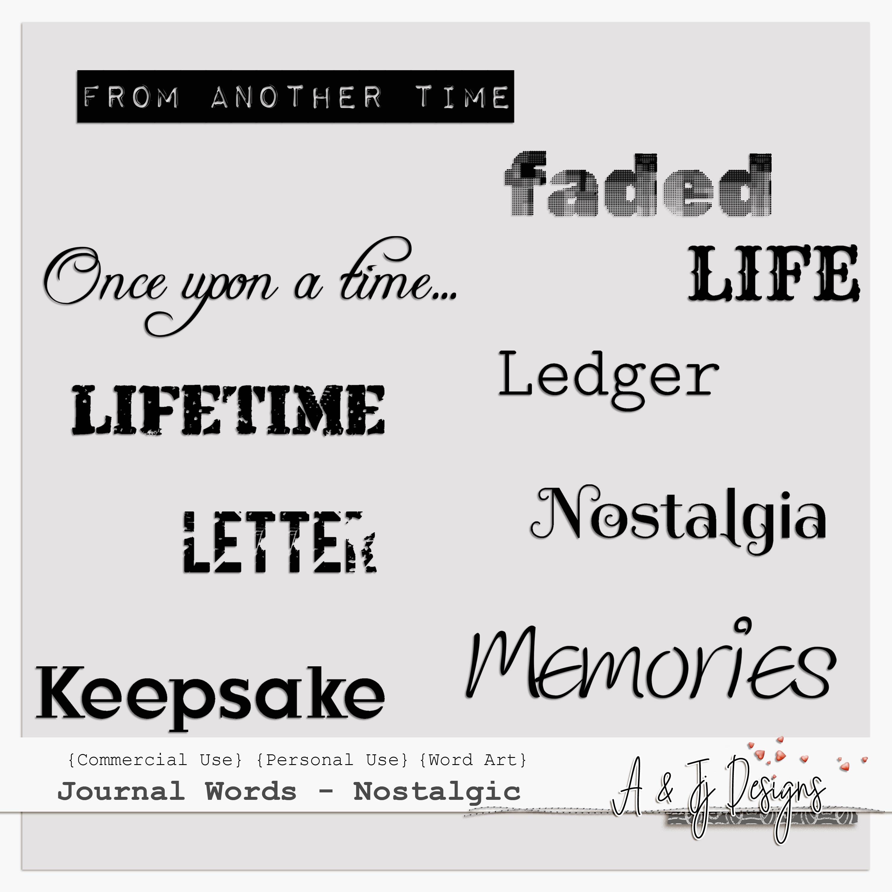 Journal Words - Nostalgic | Individual PNG Word Art | Junk Journals ...