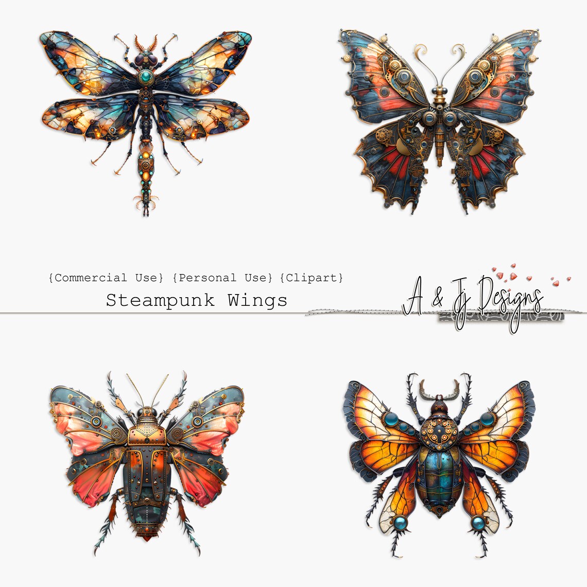 Steampunk Wings, CU, Clipart, Elements, Printable, PNG Format, Junk ...