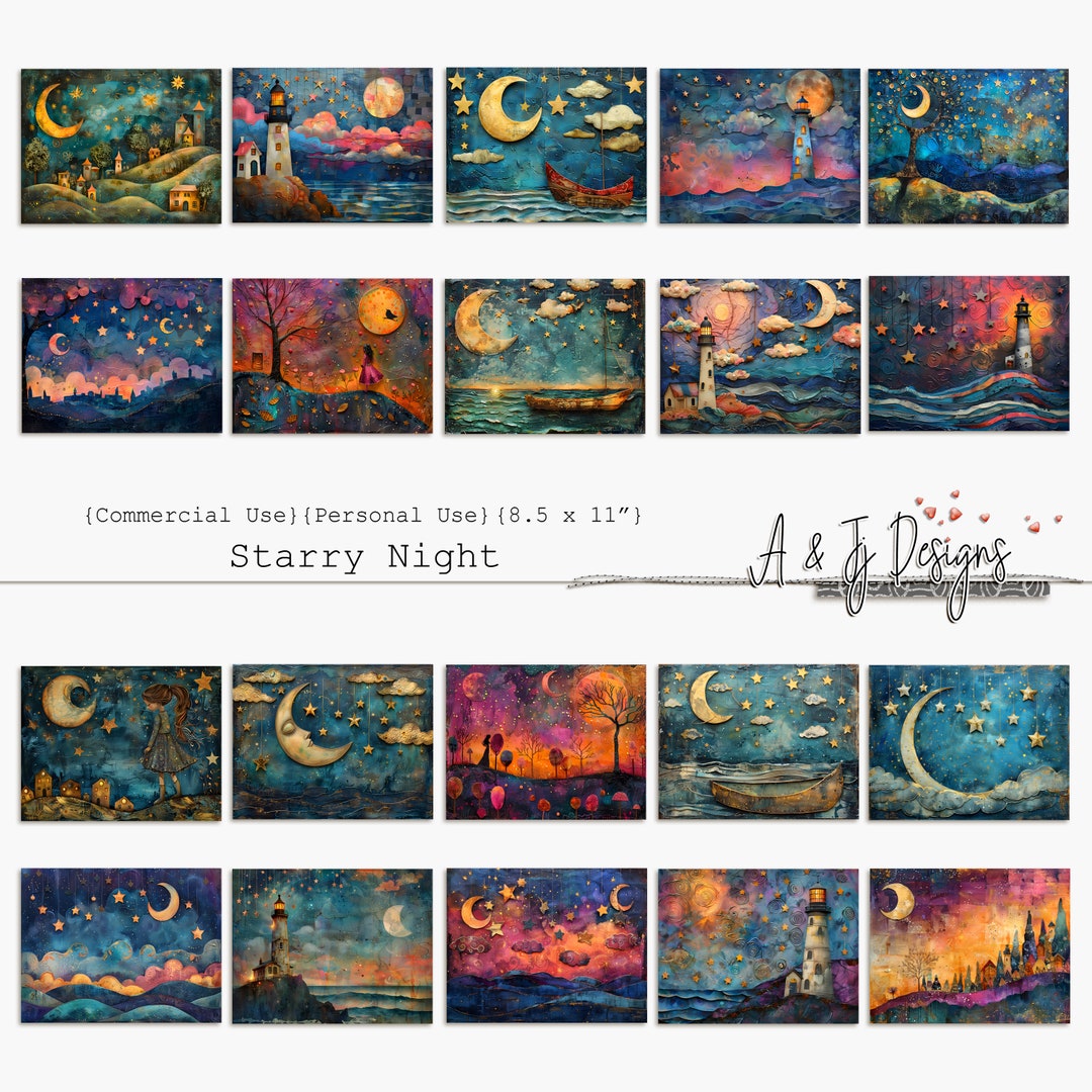 Starry Night, CU, PU, Printable, Papers, Ephemera, JPG, Junk Journal ...