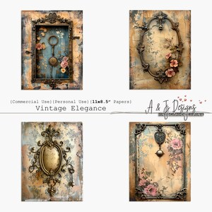 Vintage Elegance, Commercial Use, Printable, 11x8.5", Junk Journals ...