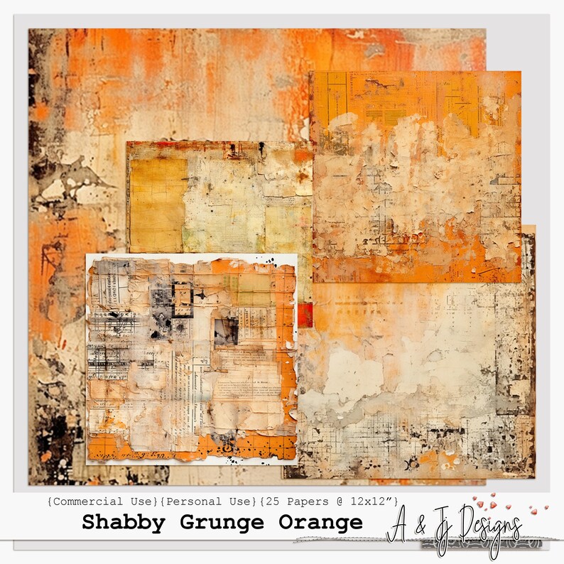 Shabby Grunge Orange, Digital Paper Pack, Vintage, Distressed, and ...