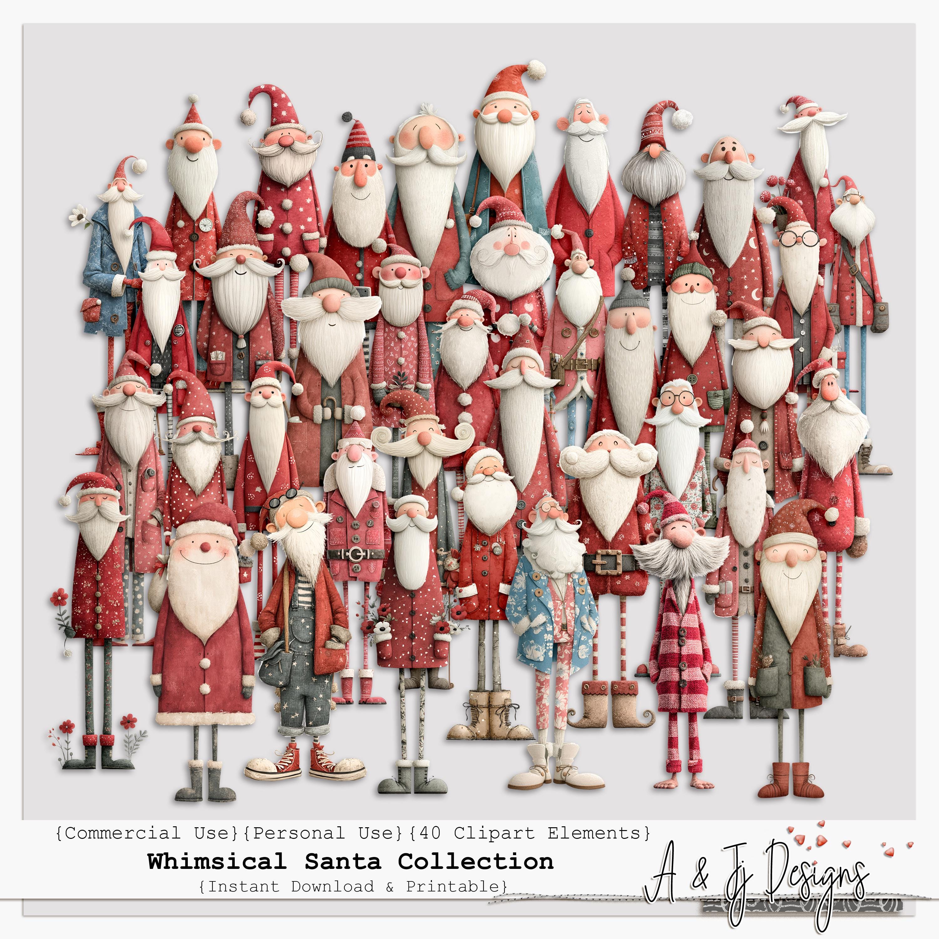 Whimsical Santa Collection | Vintage Christmas Clipart | Quirky Santa ...