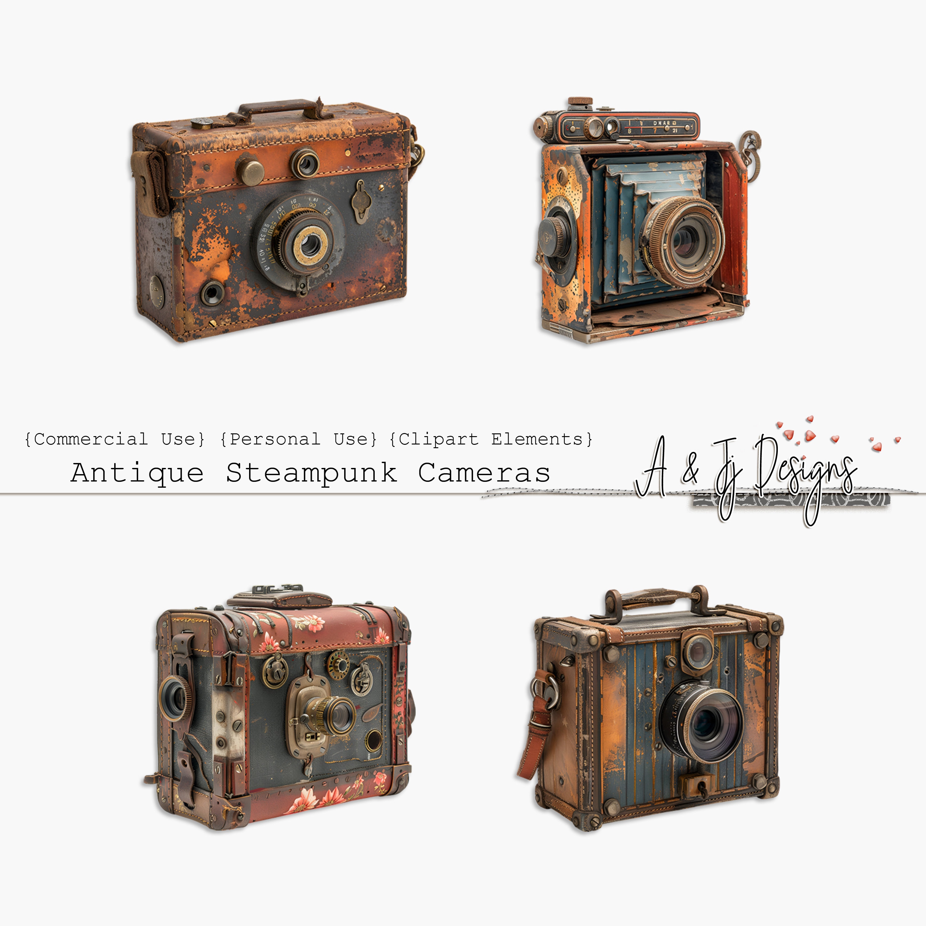 Antique Steampunk Cameras, CU, PU, Printable, Clipart, Junk Journal ...