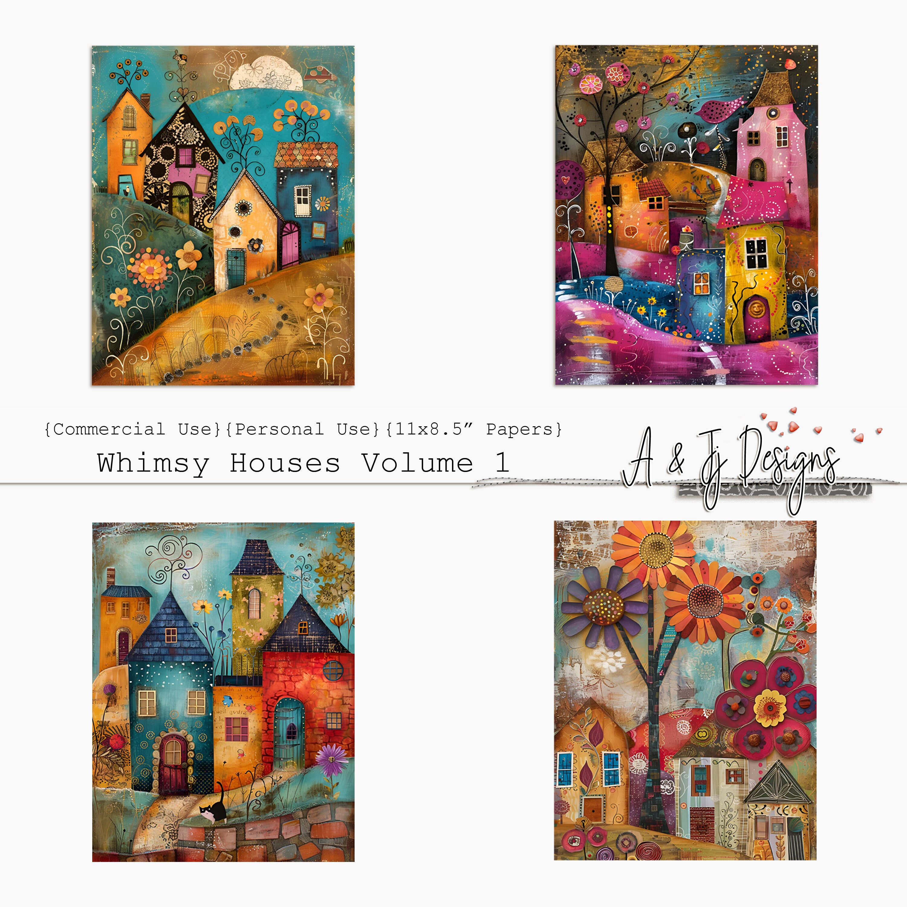 Whimsy Houses Vol 1, CU, PU, Printable, Papers, JPG, Junk Journals ...