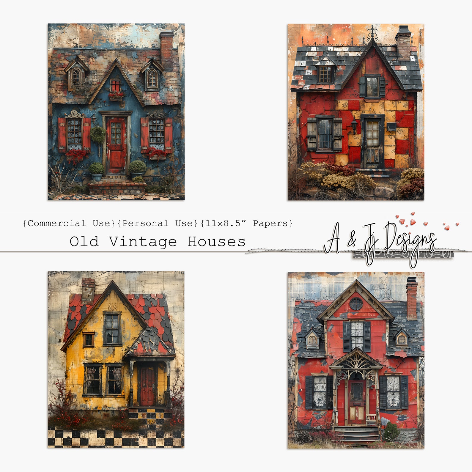 Old Vintage Houses Papers, CU, PU, Printable, 11x8.5", JPG, Junk ...