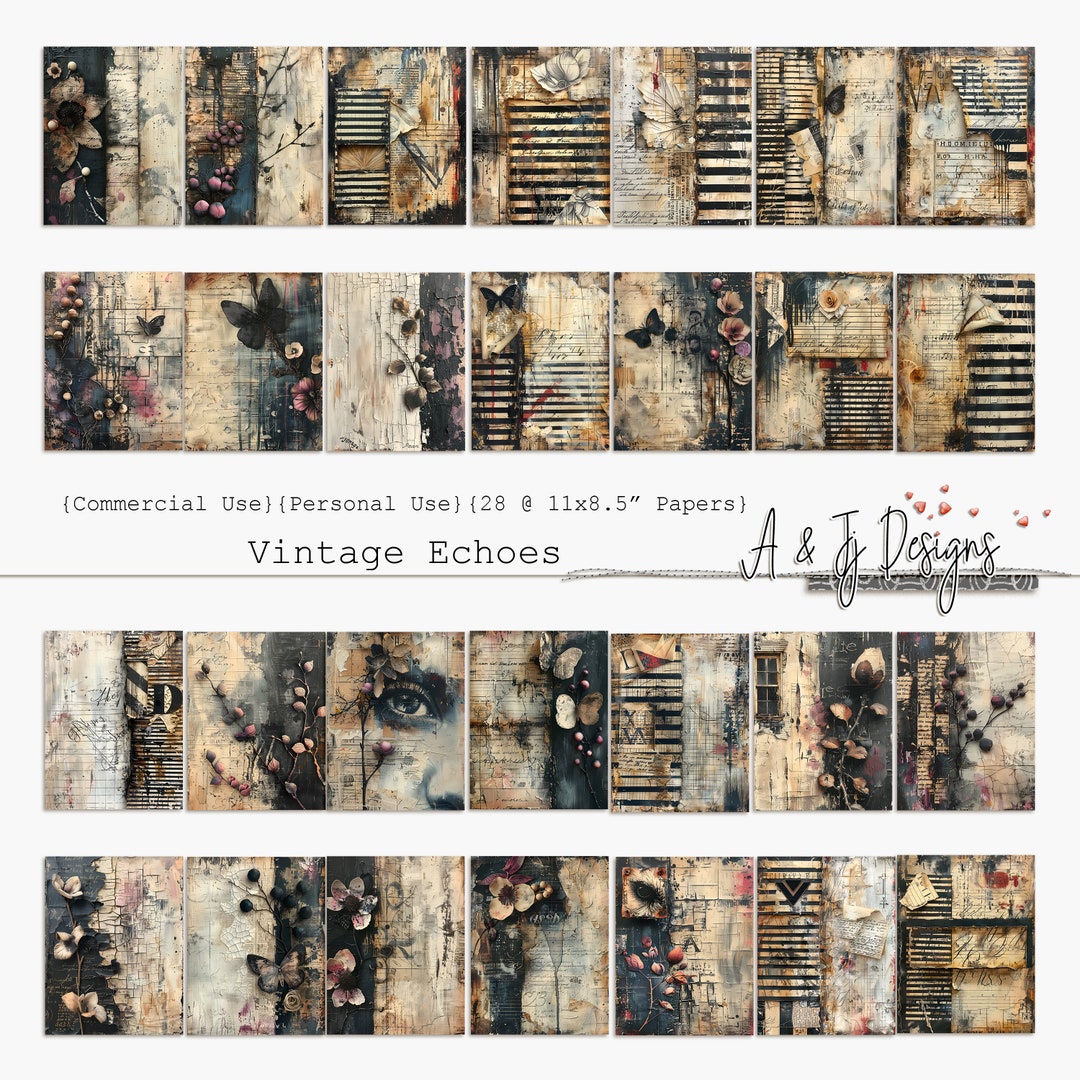 Vintage Echoes, 28 Junk Journal Papers, Commercial Use, Printable ...