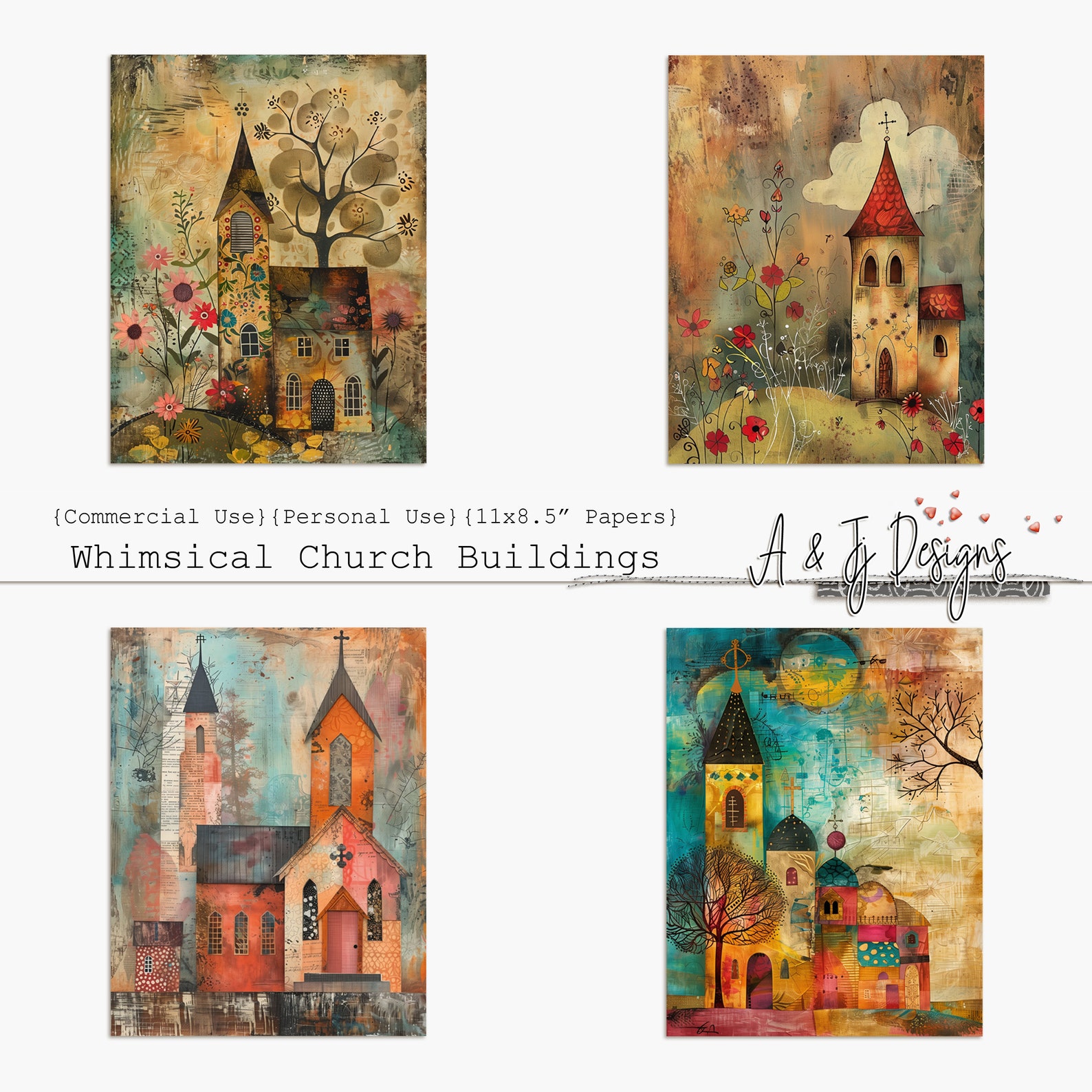 Whimsical Church Buildings, CU, Printable, Papers, JPG, Junk Journals ...