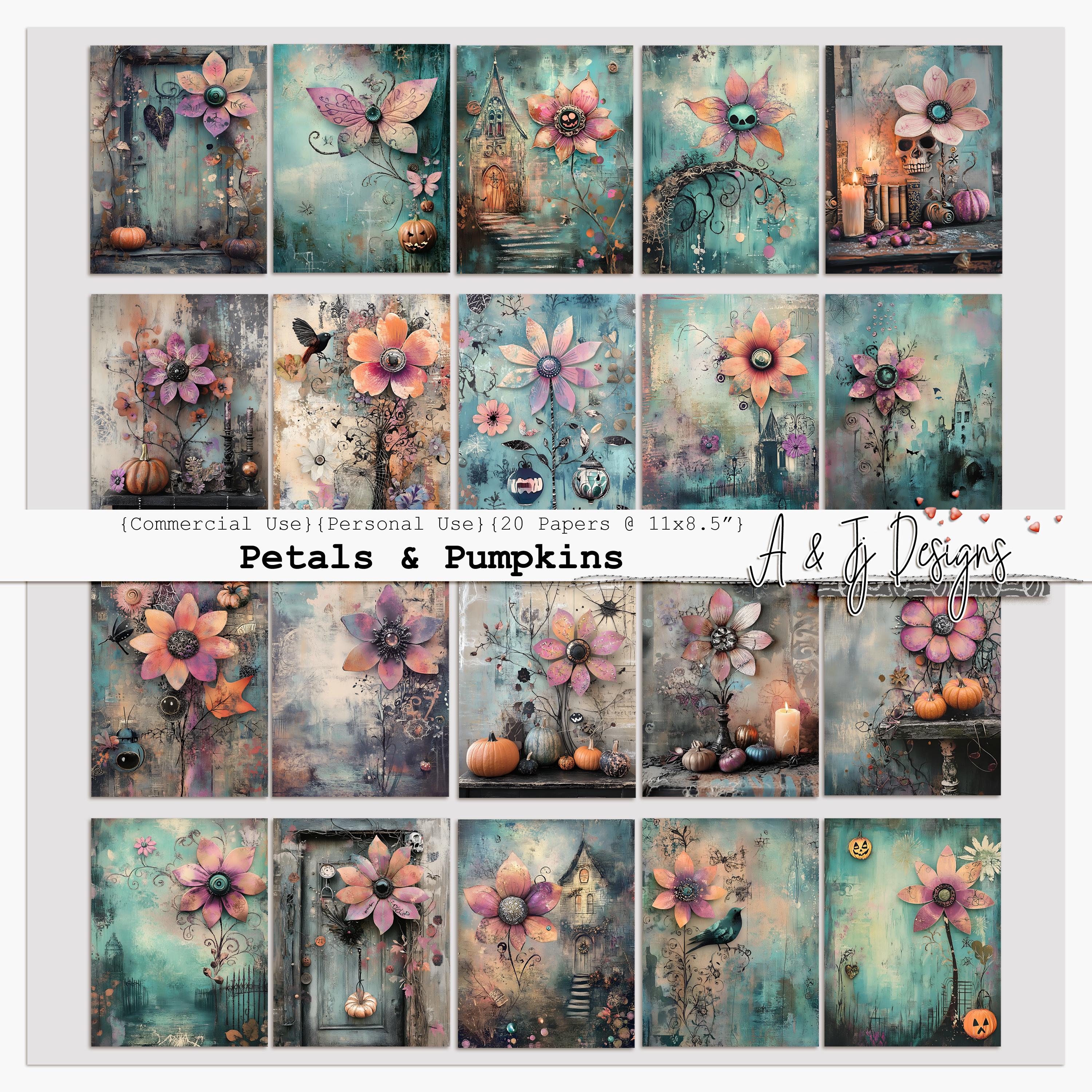 Petals & Pumpkins, Autumn Floral and Pumpkin Designs, 20 Papers for ...