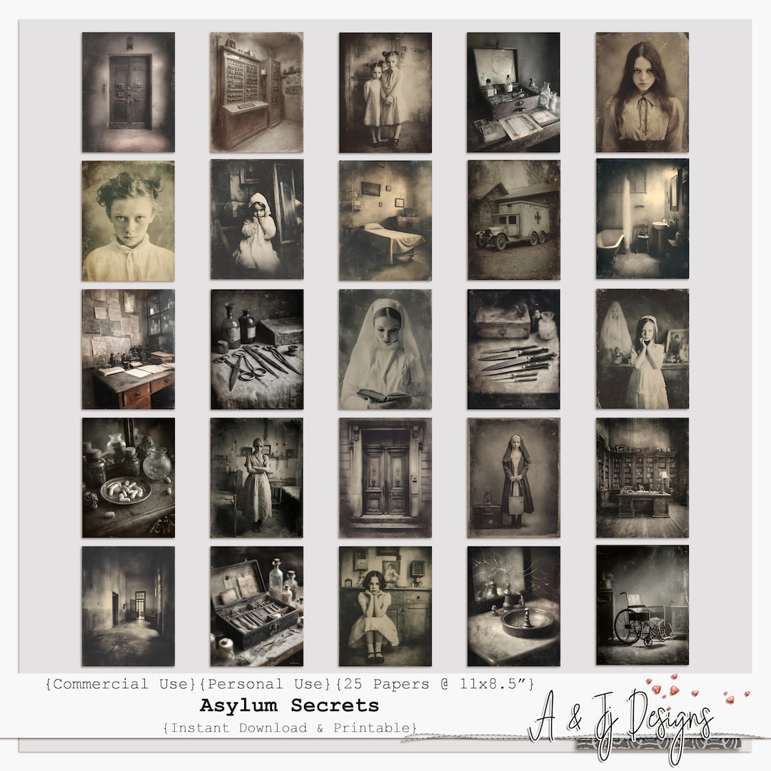 Asylum Secrets | 25 Haunted Digital Papers | Creepy Junk Journal ...