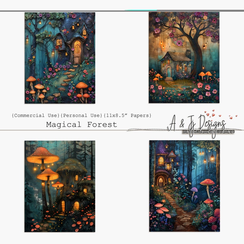 Magical Forest, CU, PU, Printable, Papers, Ephemera, JPG, Junk Journal ...