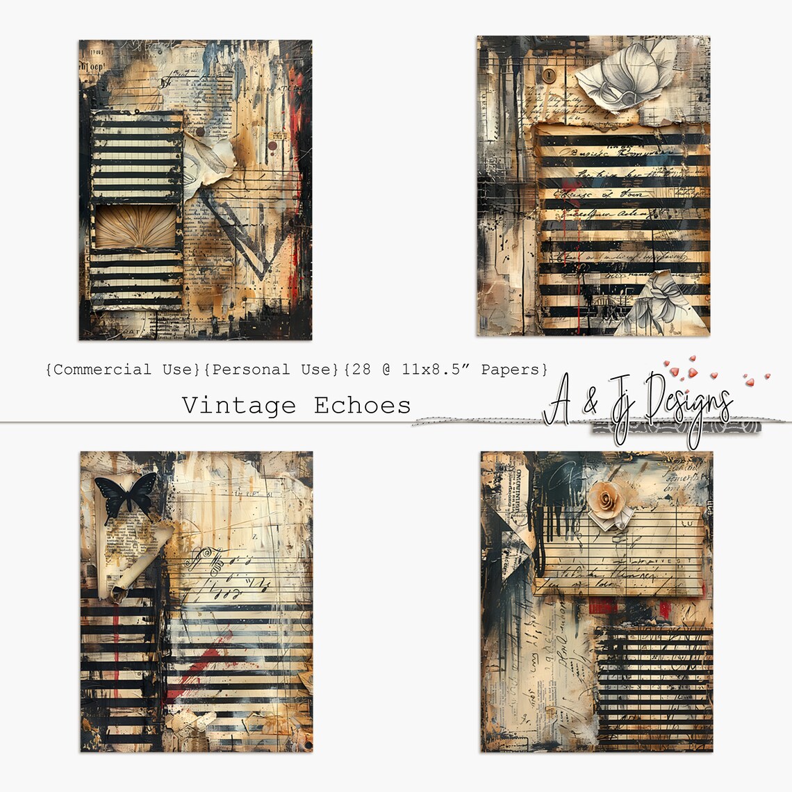 Vintage Echoes, 28 Junk Journal Papers, Commercial Use, Printable ...