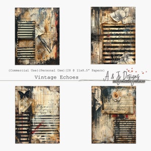 Vintage Echoes, 28 Junk Journal Papers, Commercial Use, Printable ...