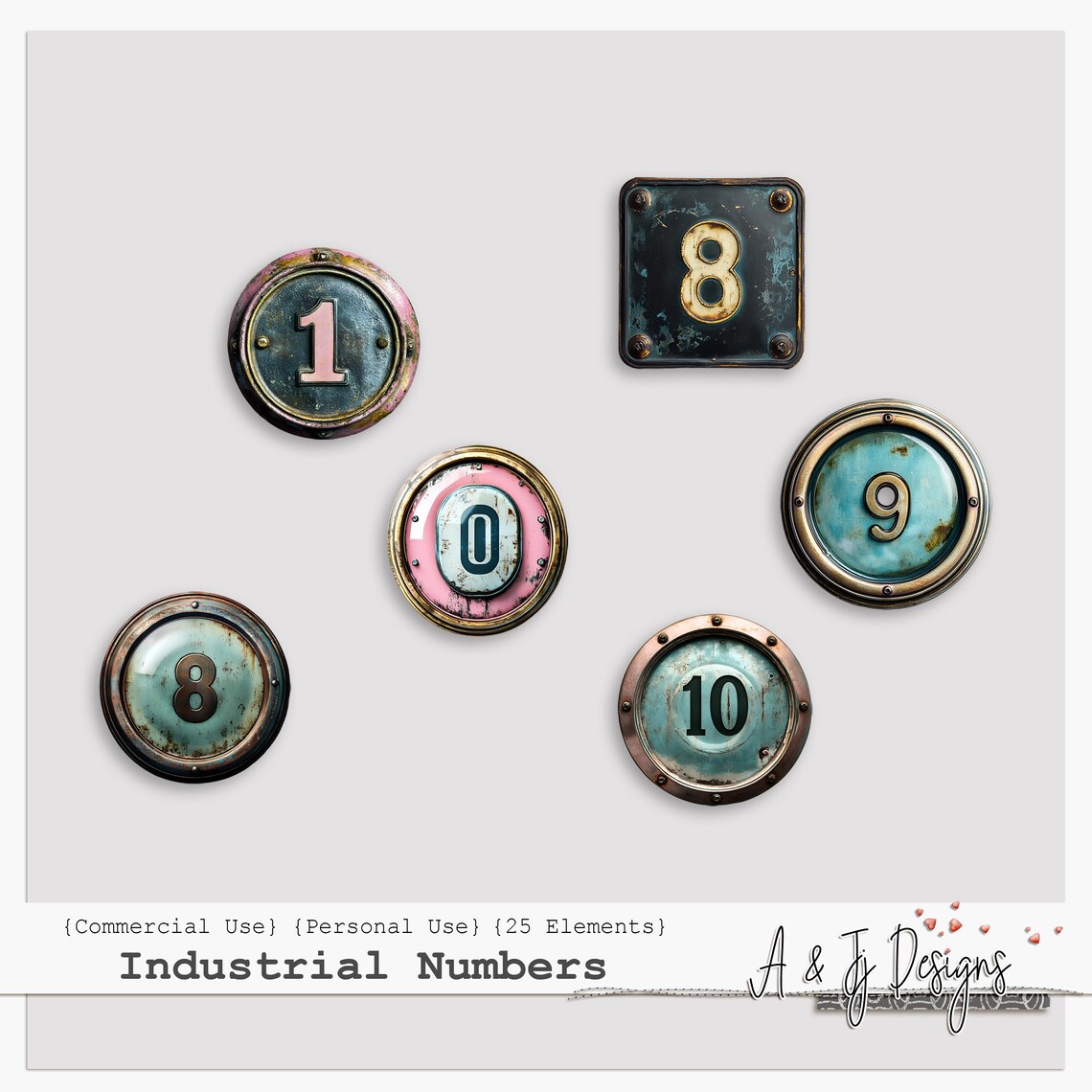 Industrial Numbers, 2 Sets of Numbers 0-10, Clipart, Vintage Rusty ...