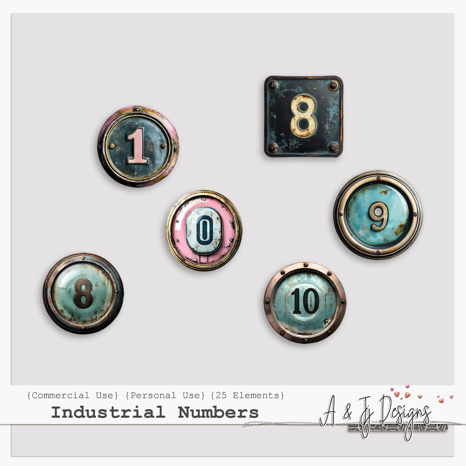 Industrial Numbers, 2 Sets of Numbers 0-10, Clipart, Vintage Rusty ...