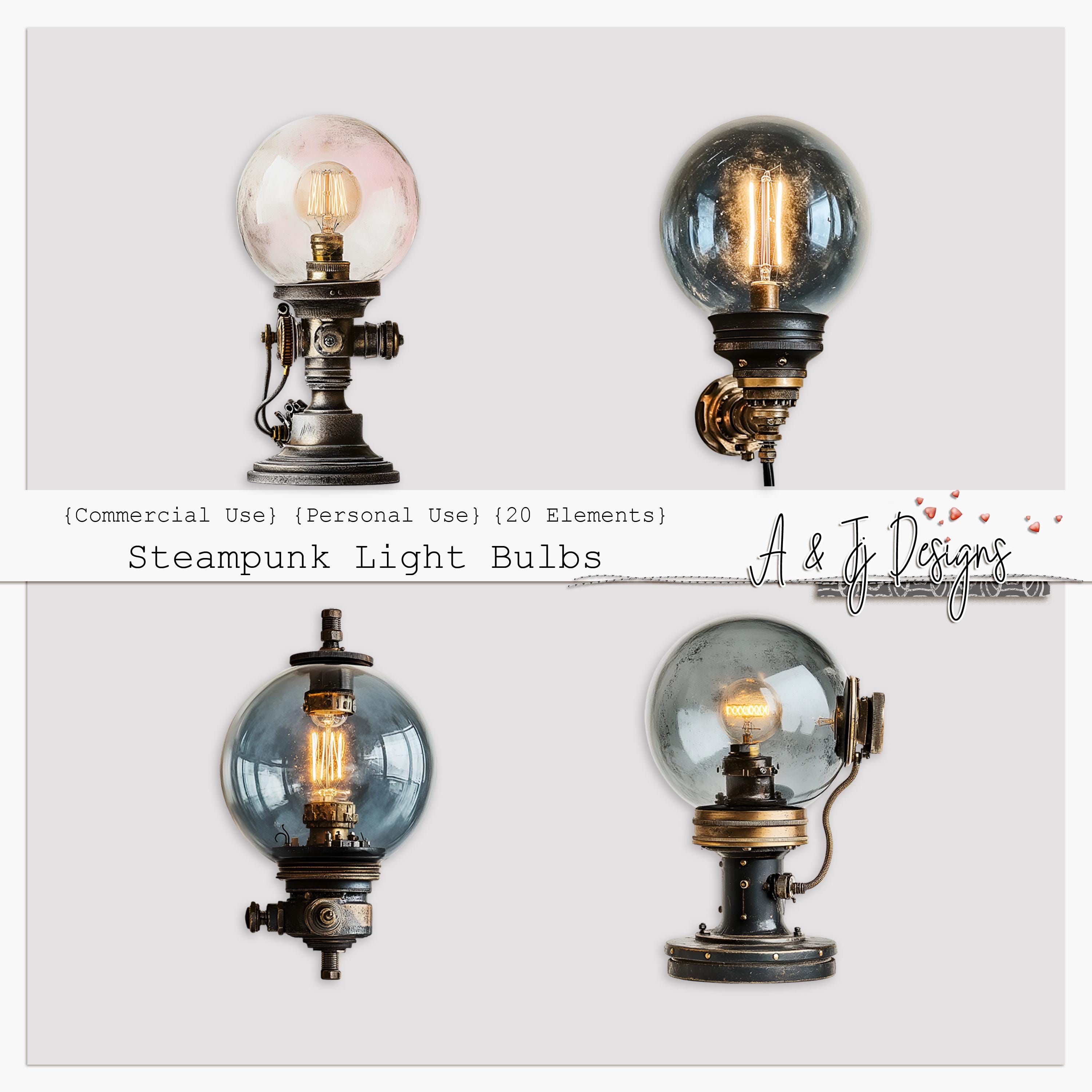 Steampunk Light Bulbs, Junk Journal Images, Commercial Use ...