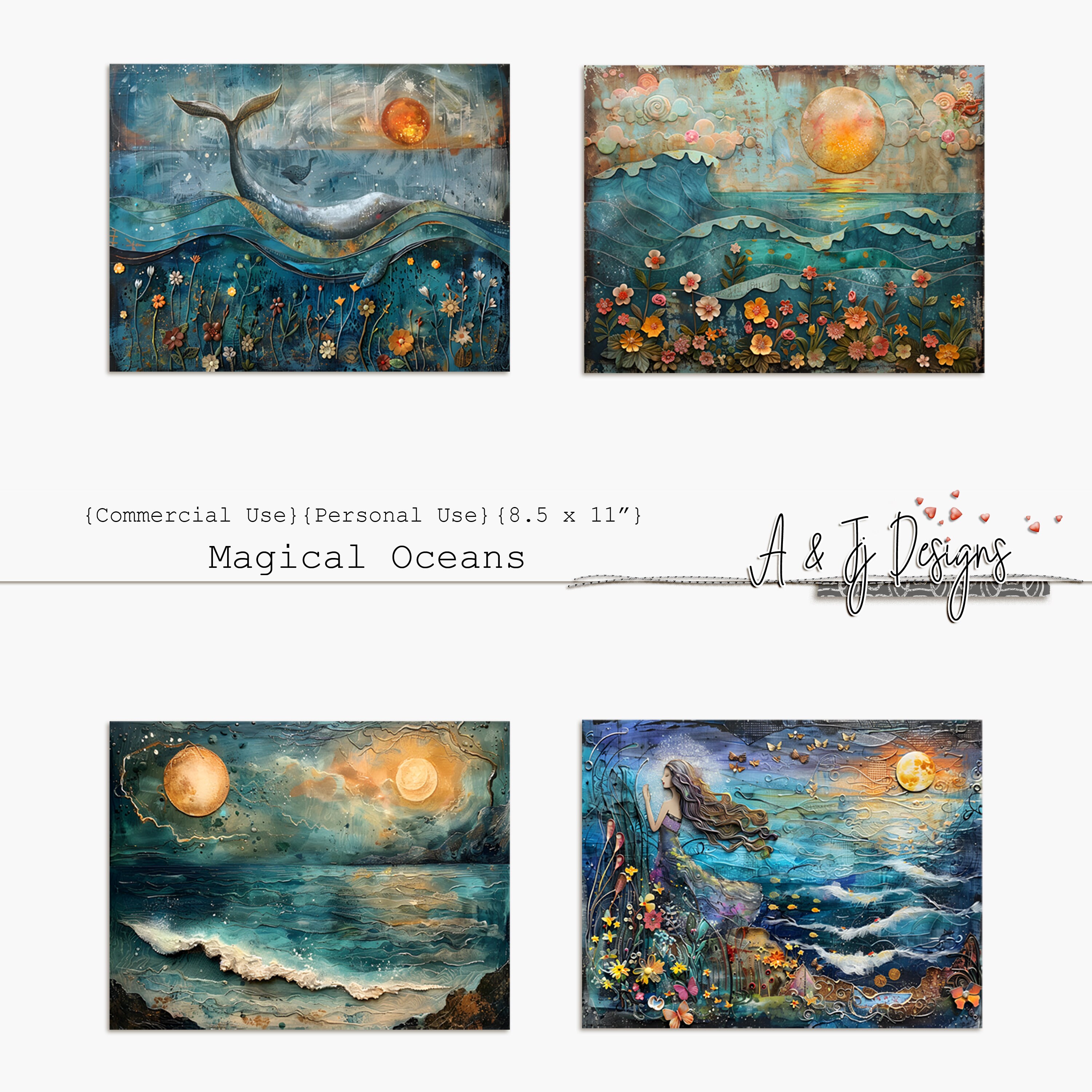 Magical Oceans, CU, PU, Printable, Papers, Ephemera, JPG, Junk Journal ...