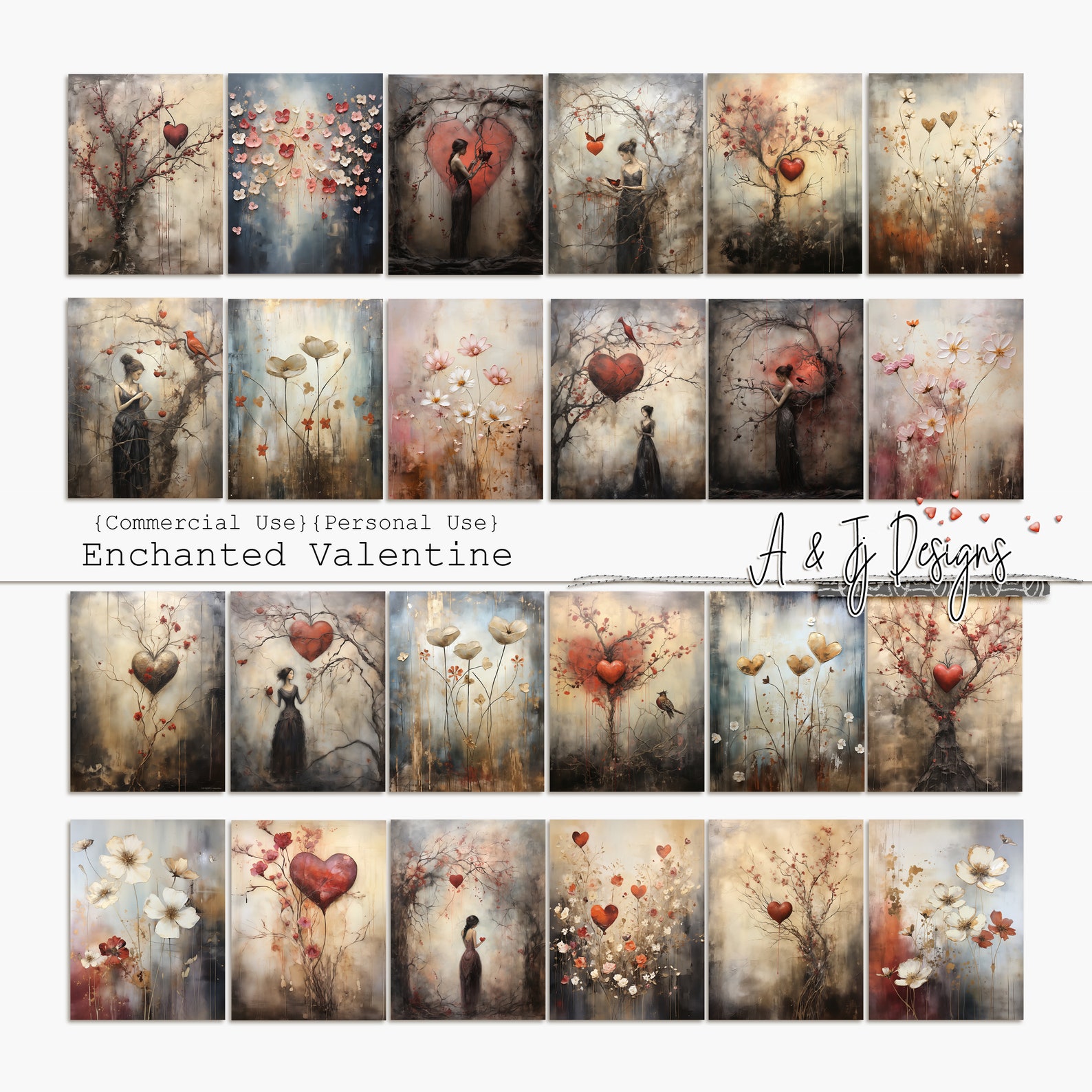 Enchanted Valentine, Papers, CU, Printables, Junk Journals, Mixed Media ...