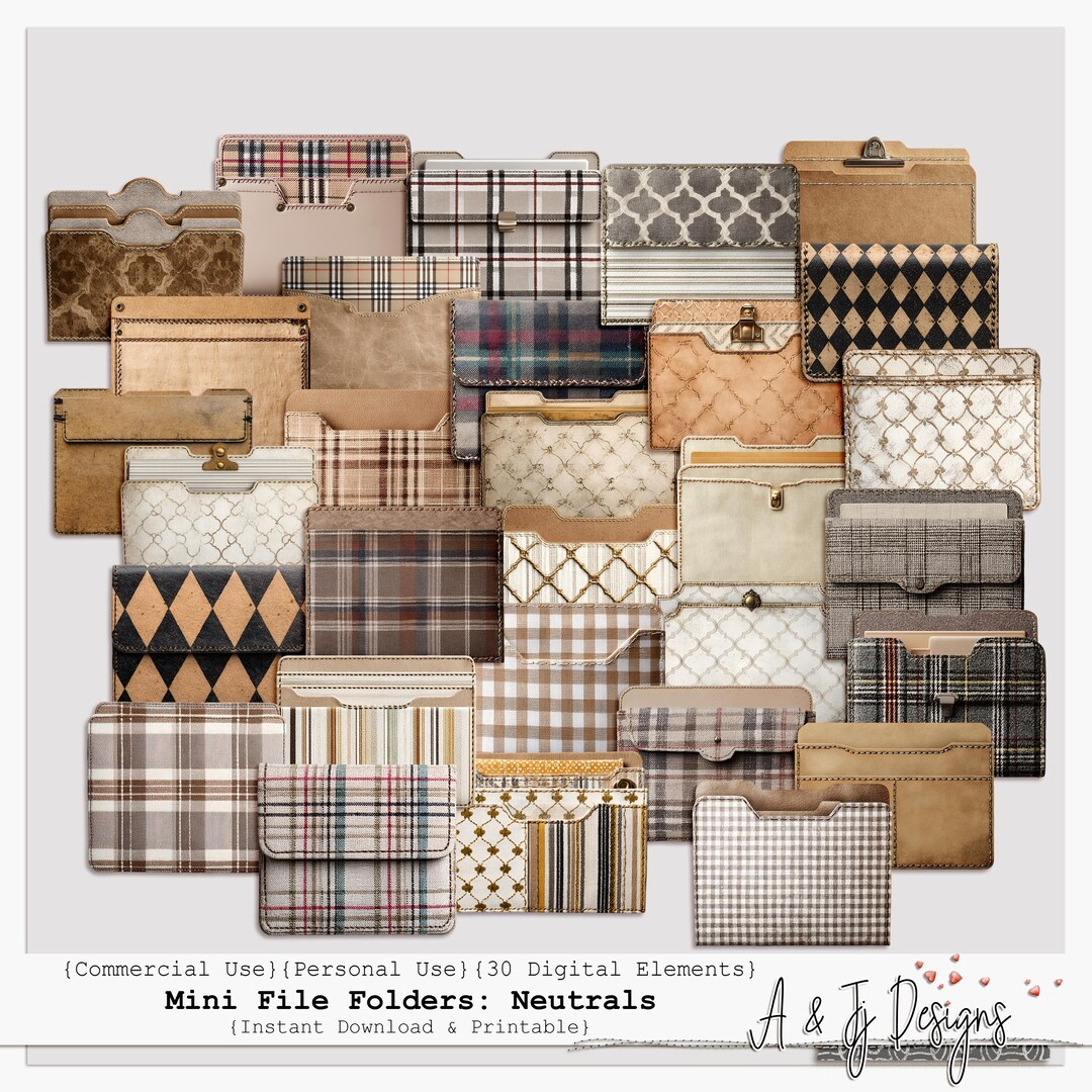Mini File Folders: Neutrals | Graphic Paper Pockets | Junk Journal ...