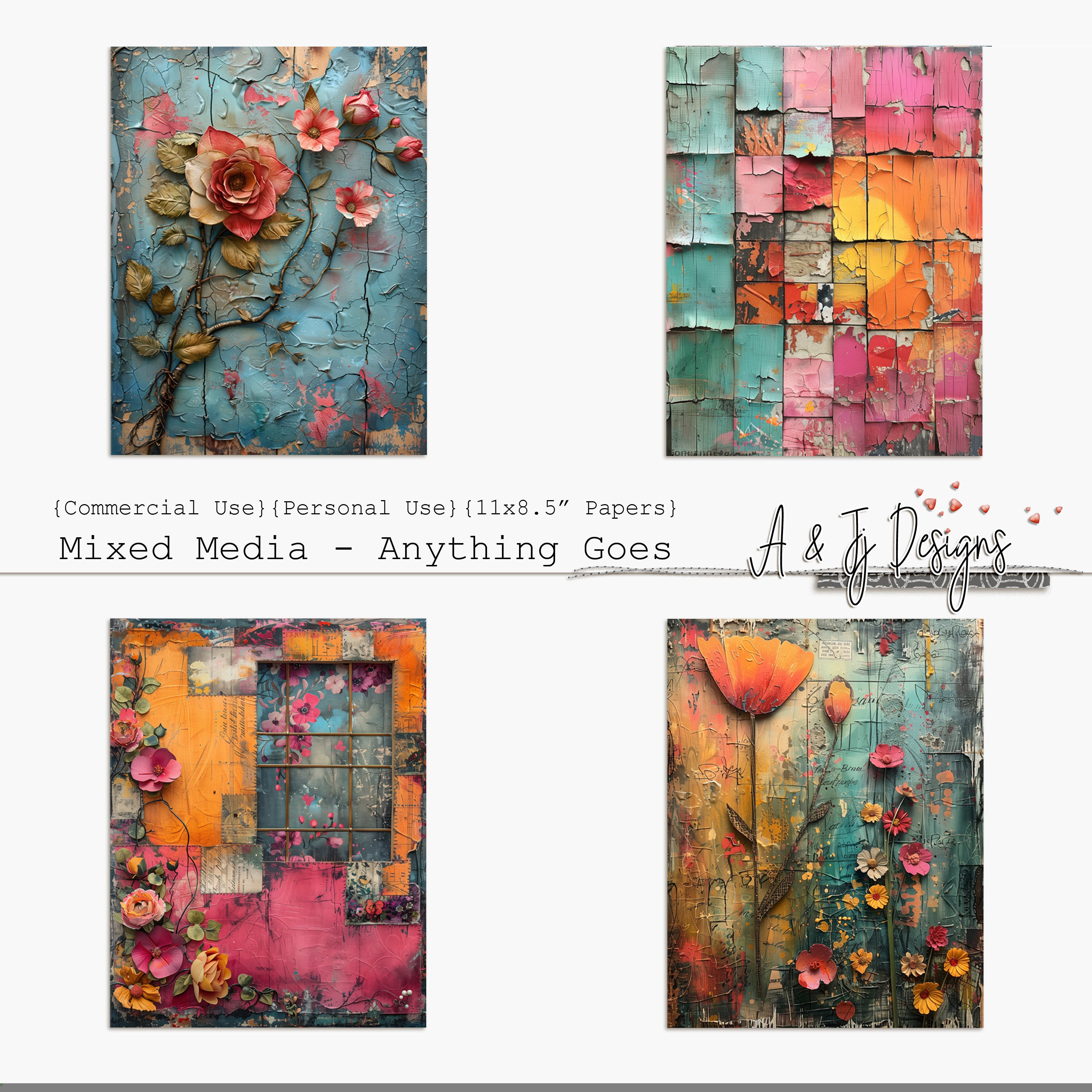 Mixed Media - Anything Goes, CU, Papers, Printable, JPG, Junk Journals ...